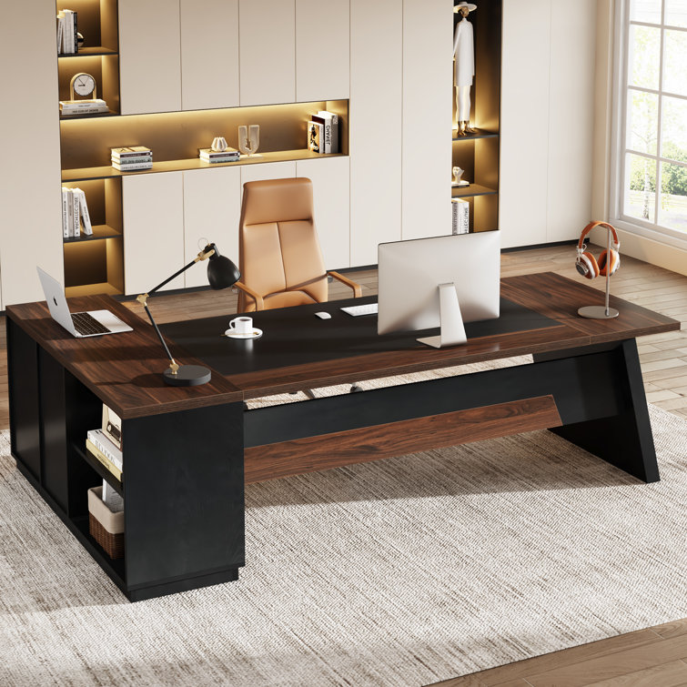 Latitude Run® L-Shaped Executive Office Desk with Drawers and File ...